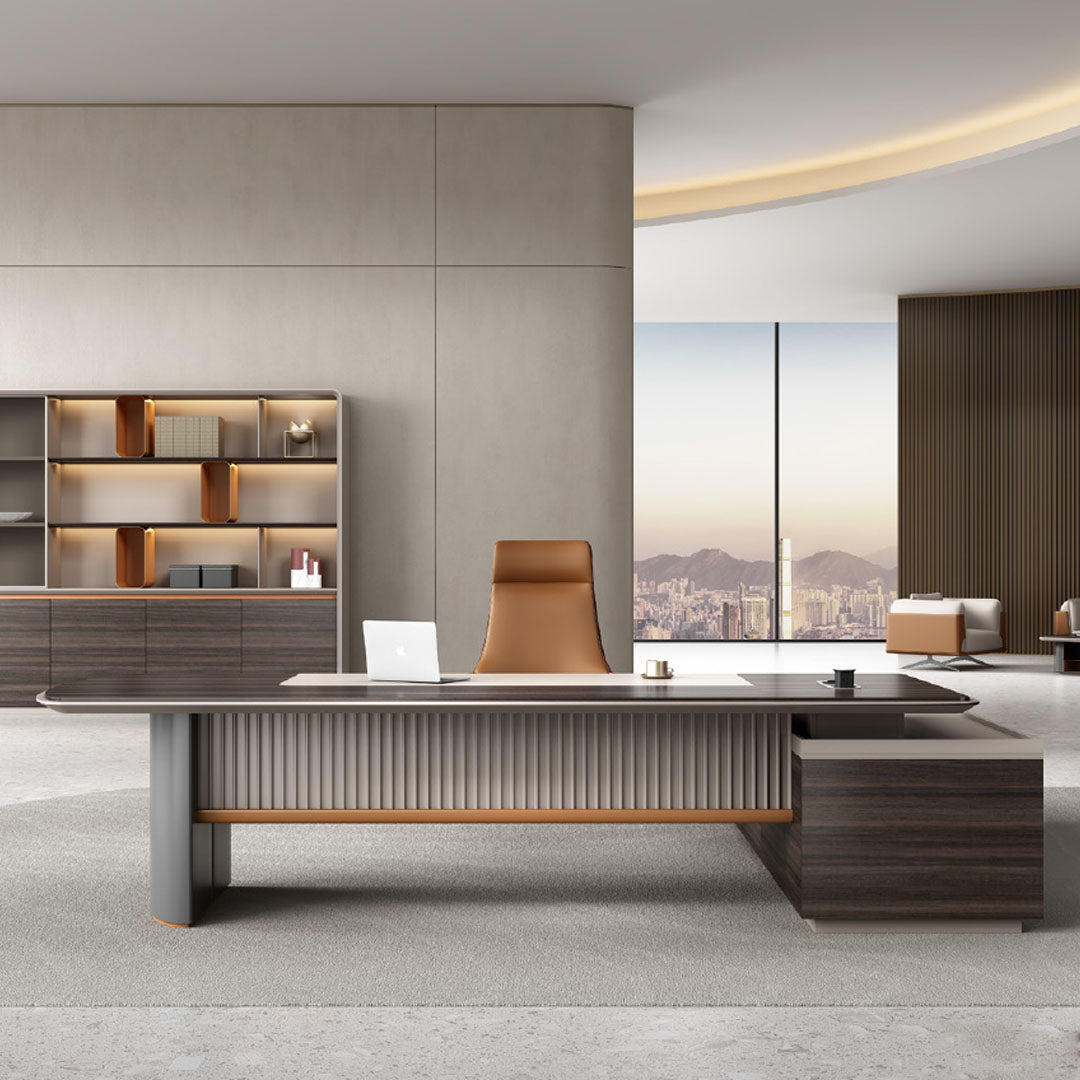 Luxury Executive Office Table With Elegant Brown Finish For Modern ...